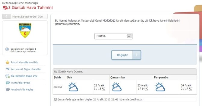 E Devlet Girişi ile 3 Günlük Hava Tahmini Alma - Sözcü